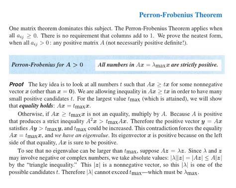 linear algebra making sense of strang s proof for the perron frobenius theorem mathematics