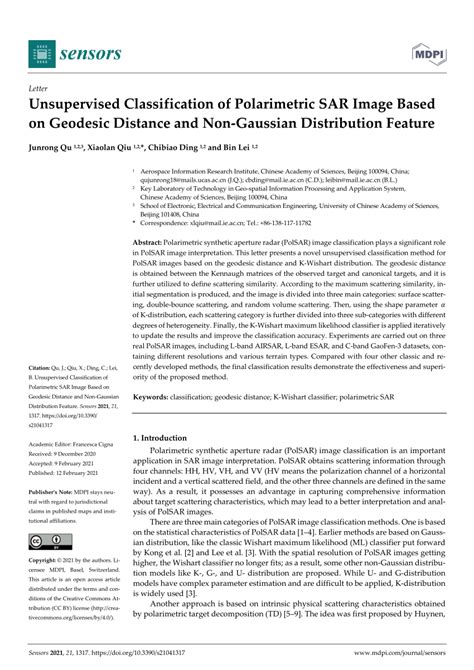 pdf unsupervised classification of polarimetric sar image based on geodesic distance and non