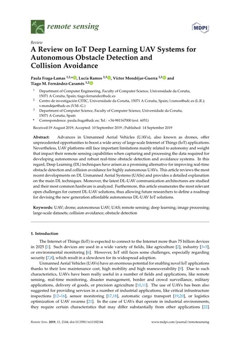 pdf a review on iot deep learning uav systems for autonomous obstacle detection and collision