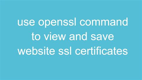 Check SSL Certificate With OpenSSL Command YouTube