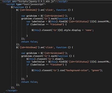 display show hidden asp gridview rows with button click using jquery microsoft qanda