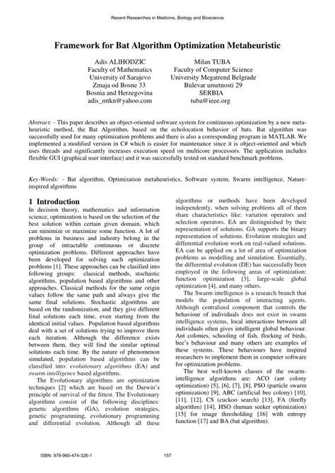 pdf framework for bat algorithm optimization metaheuristic