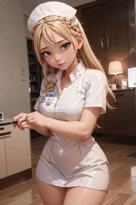 1女の子 金髪の三つ編み髪 Warrior 看護師 with sword on the battlefield 赤十字のシンボルが入った