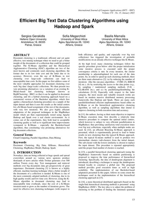 pdf efficient big text data clustering algorithms using hadoop and spark