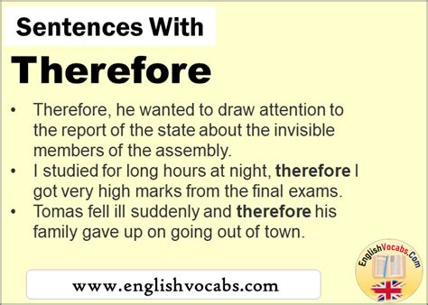 Sentences With Therefore In A Sentence Therefore English Vocabs