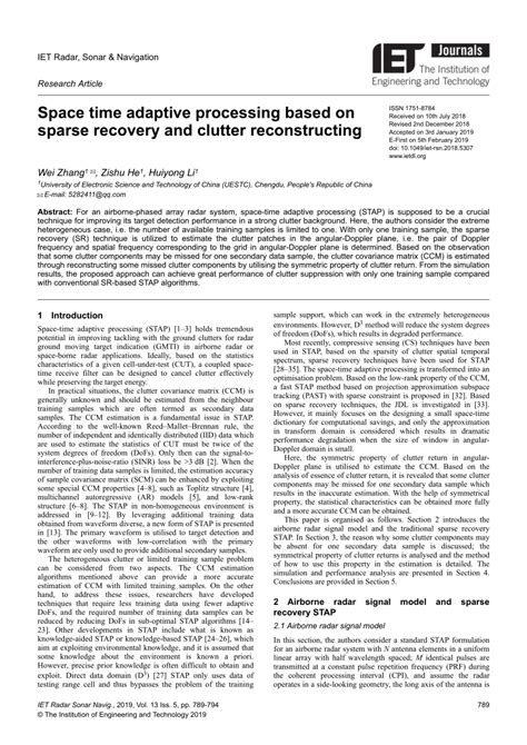 pdf space time adaptive processing based on sparse recovery and clutter reconstructing