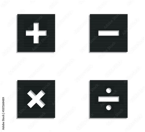 Four Basic Mathematical Symbols On Black Frames Set Of Addition