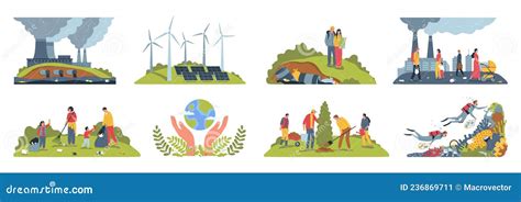 Ecology Pollution Types Vector Flat Isometric Flowchart
