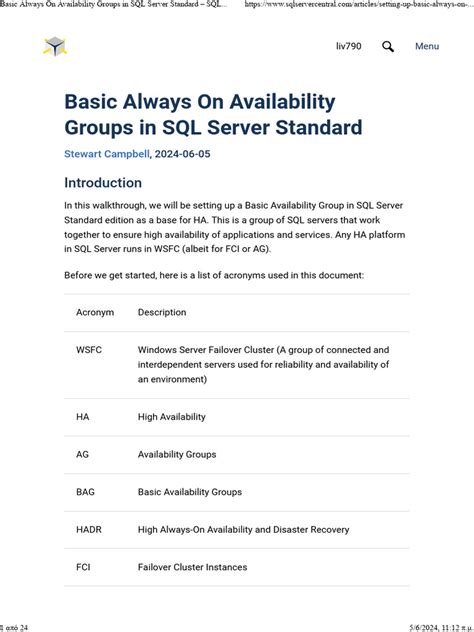 Basic Always On Availability Groups In Sql Server Standard Download Free Pdf Microsoft Sql