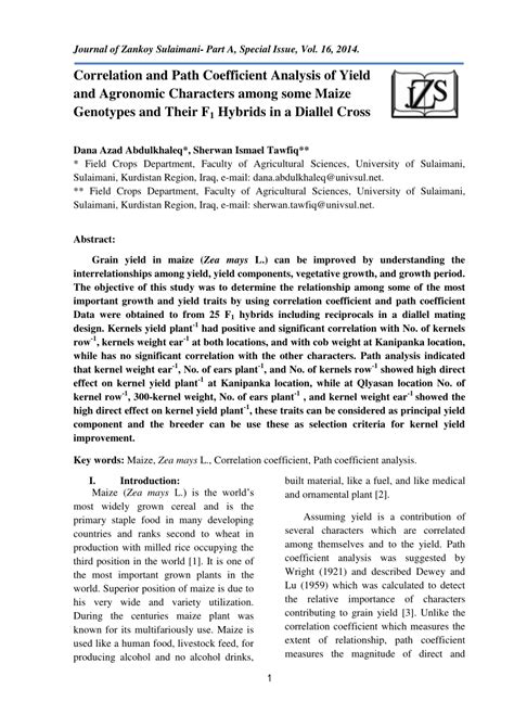 pdf correlation and path coefficient analysis of yield and agronomic characters among some