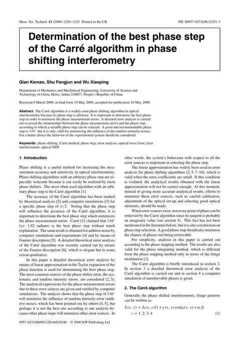 pdf determination of the best phase step of the carré algorithm in phase shifting interferometry