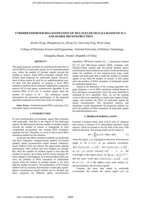 pdf underdetermined doa estimation of multi path signals based on ica and sparse reconstruction
