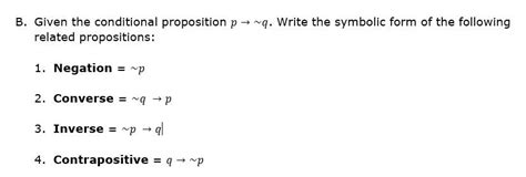solved b given the conditional proposition p→~q write the