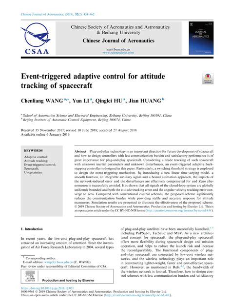 pdf event triggered adaptive control for attitude tracking of spacecraft