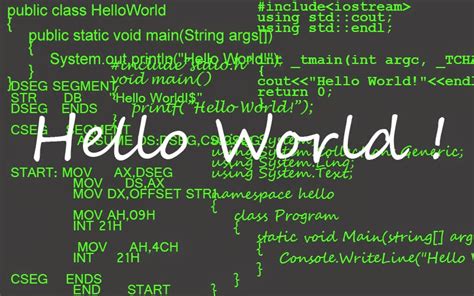hello world program in eight different popular programming languages