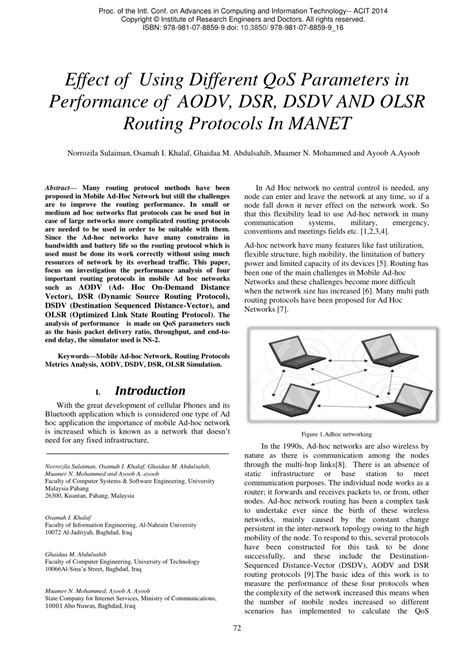 pdf effect of using different qos parameters in performance of aodv dsr dsdv and olsr