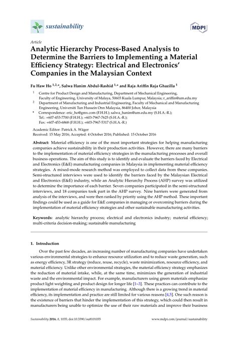 pdf analytic hierarchy process based analysis to determine the barriers to implementing a