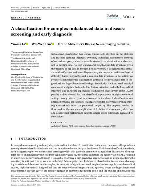 pdf a classification for complex imbalanced data in disease screening and early diagnosis