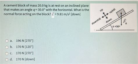 Solved A Cement Block Of Mass 20 0 Kg Is At Rest On An Inclined Plane