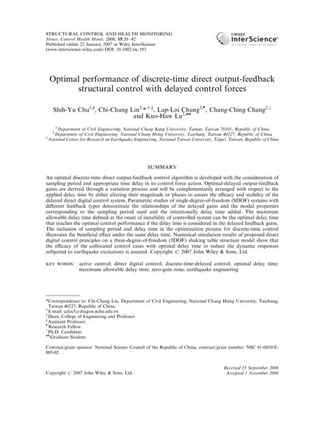 pdf optimal performance of discrete‐time direct output‐feedback structural control with