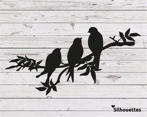 SVG 3 pájaros en un archivo de Vector de silueta de rama Etsy Bird