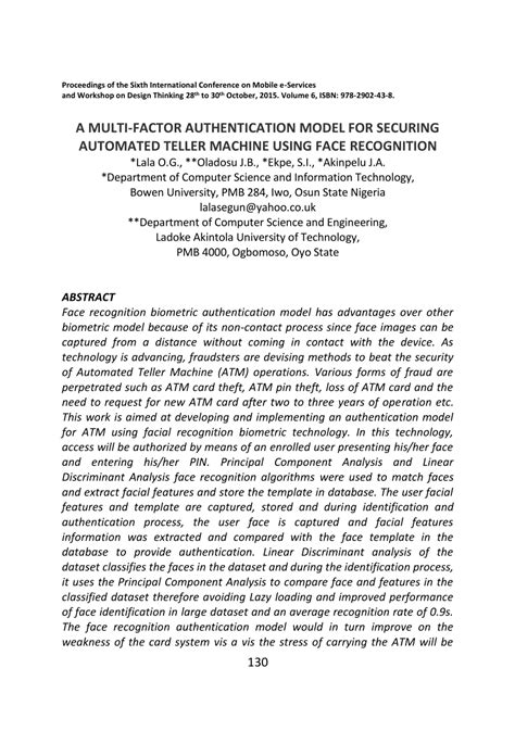 pdf a multi factor authentication model for securing automated teller machine using face