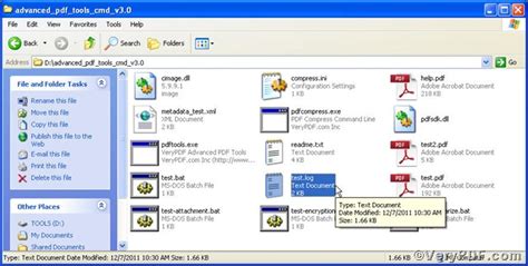 output a pdf processing log of using command line verypdf knowledge base
