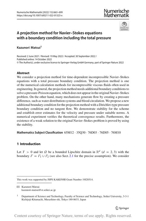 a projection method for navier stokes equations with a boundary condition including the total