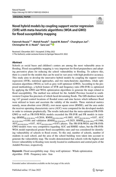 pdf novel hybrid models by coupling support vector regression svr with meta heuristic