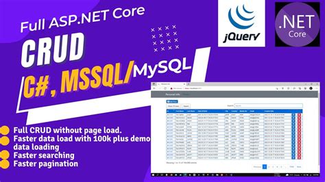 asp core full crud with 5 mssql mysql ef code first youtube