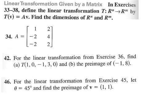linear transformation given by a matrix in exercises