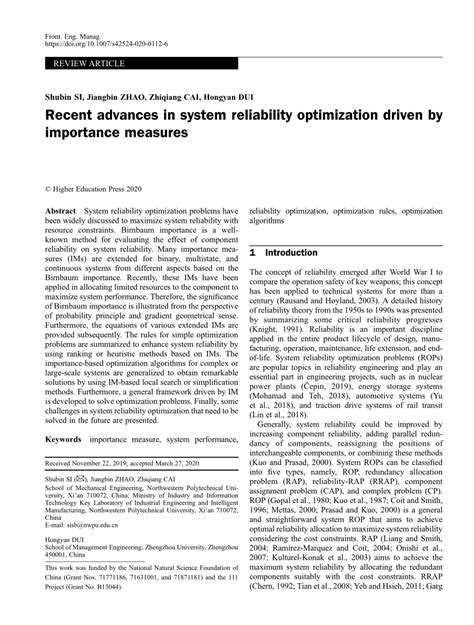 pdf recent advances in system reliability optimization driven by importance measures