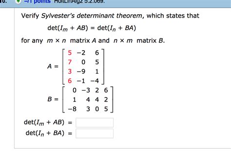 solved verify sylvester s determinant theorem which states