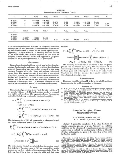 pdf triangular decoupling of linear multivariable systems