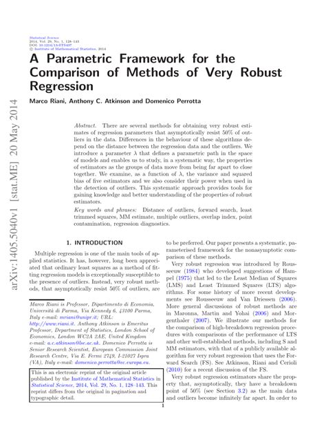 pdf a parametric framework for the comparison of methods of very robust regression