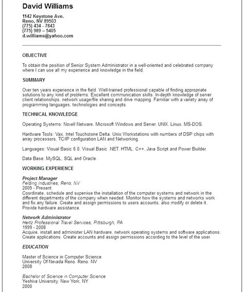 System Administrator Fresher Resume Format Sample Resume For Linux