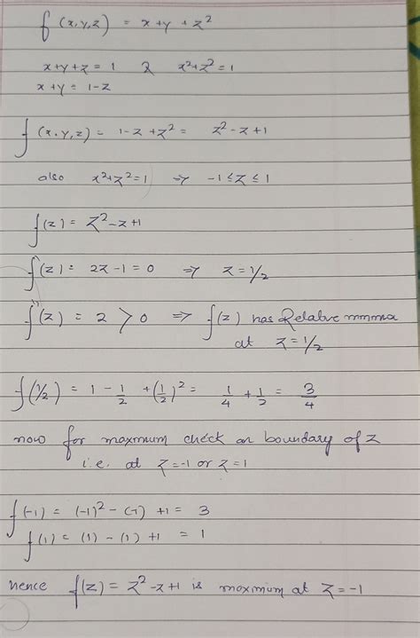 Solved Find The Maximum And Minimum Values Of F X Y Z X Y Z