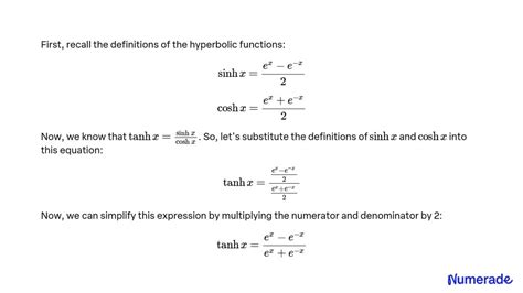 solved verify each identity using the definitions of the hyperbolic functions tanh x e 2 x 1