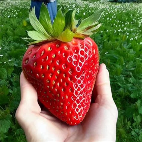 A Hand Holding A Giant 1 0 Kg Strawberry Stable Diffusion