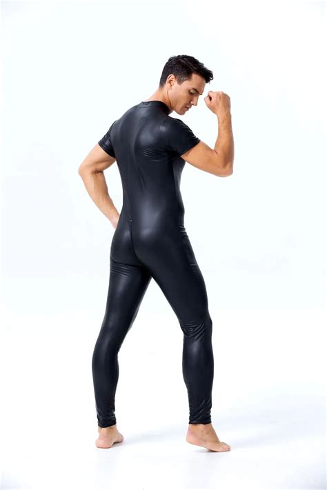 Body Extensible Sexy Pour Hommes Wetlook Cuir Latex Catsuit Gay Justaucorps Complet Une Pièce