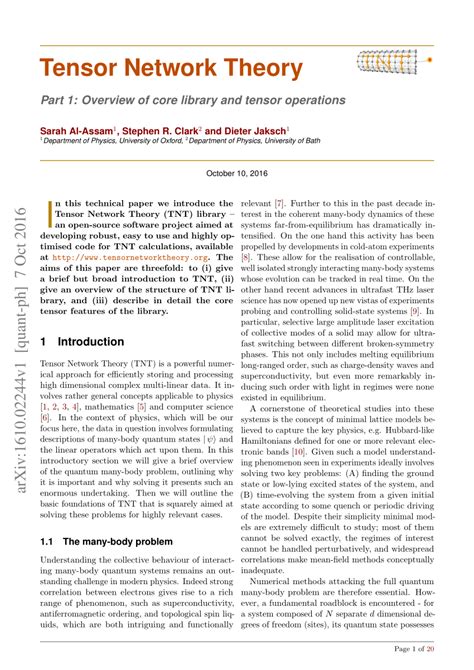 pdf tensor network theory part 1 overview of core library and tensor operations