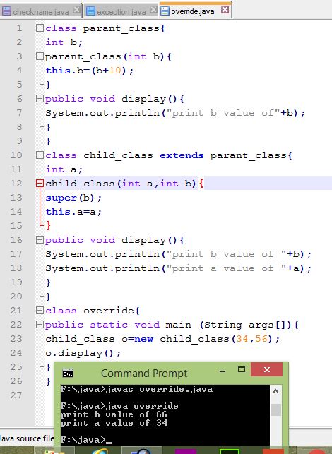 method overriding in java language code for java c