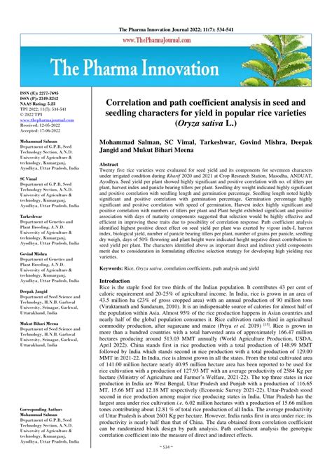 pdf correlation and path coefficient analysis in seed and seedling characters for yield in