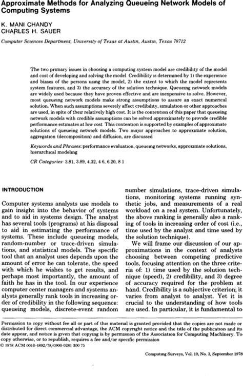 approximate methods for analyzing queueing network models of computing systems acm computing