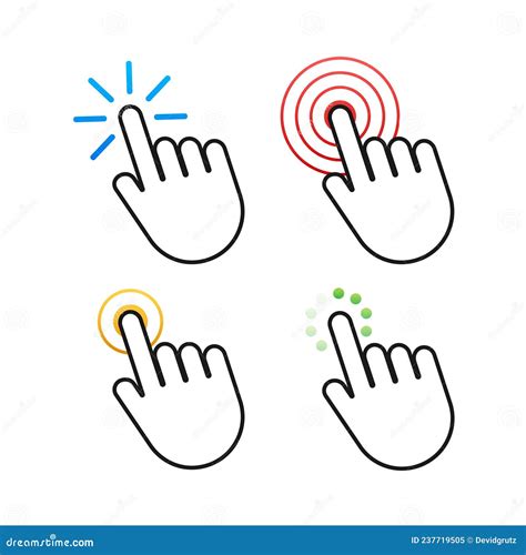 Set Hand Cursor Icon Click Vector Stock Illustration Stock Vector