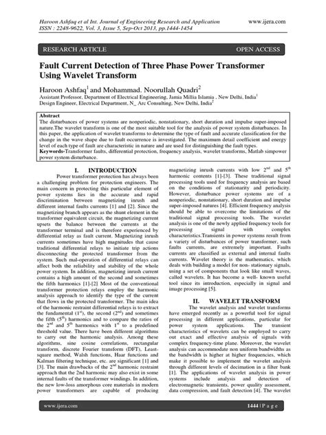 pdf fault current detection of three phase power transformer using wavelet transform dokumen