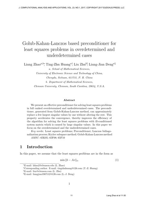 pdf golub kahan lanczos based preconditioner for least squares problems in overdetermined and