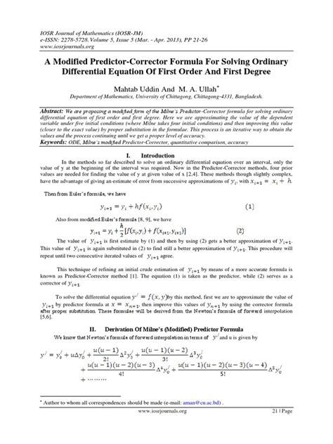 a modified predictor corrector formula for solving ordinary differential equation of first order