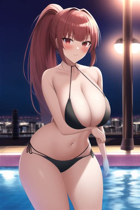 Rule 34 1girls Ai Generated Alluring Big Breasts Bikini Blush Breasts Brown Eyes Cleavage Dead