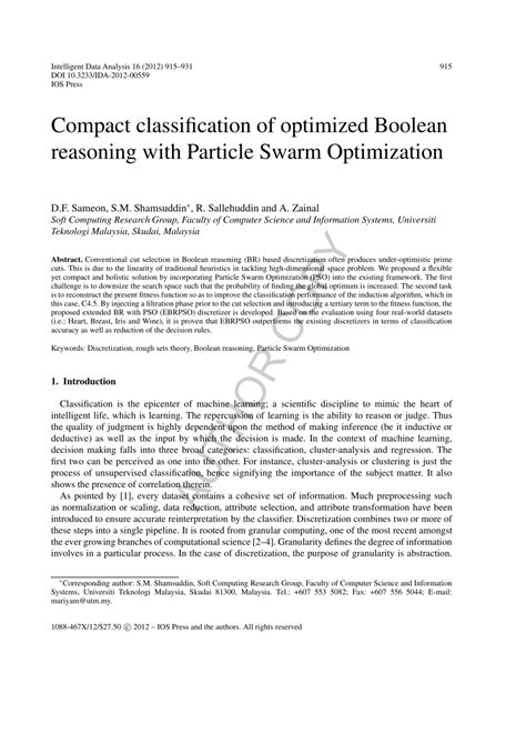 pdf compact classification of optimized boolean reasoning with particle swarm optimization